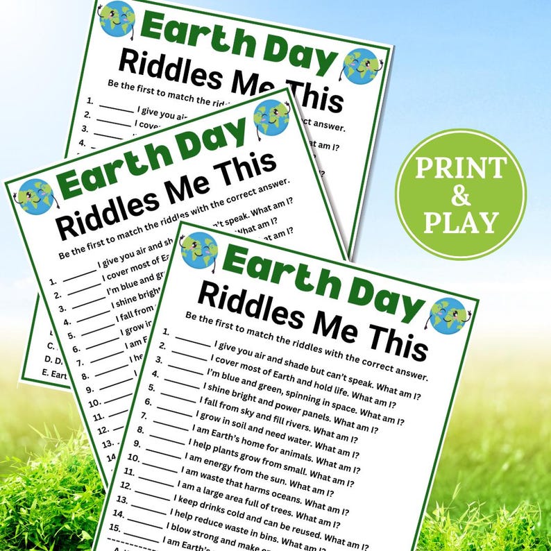 Earth Day Riddles Game, Riddle Me This, Earth Day Activity, Jokes Game ...