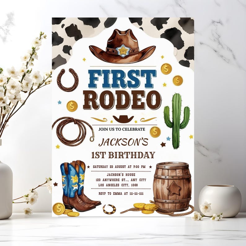 Editable First Rodeo Birthday Invitation, My 1st Rodeo Invitation, Boy ...