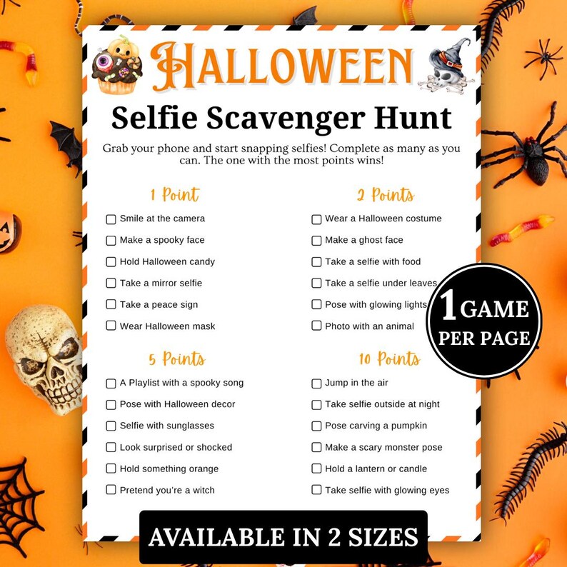 Halloween Selfie Scavenger Hunt Game, Printable Halloween Party Games ...