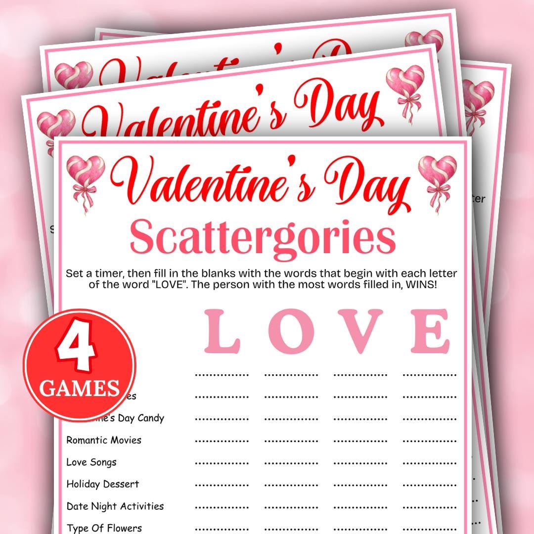 Valentine's Day Scattergories Game, Family Holiday Game, Printable ...