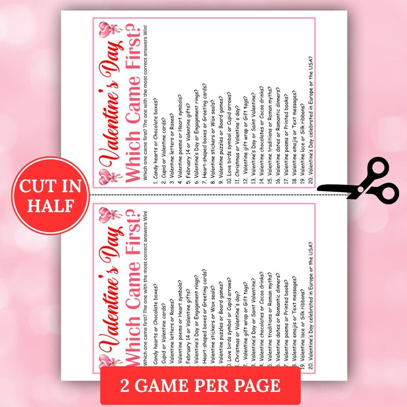 Valentine's Day Which Came First Game, Valentine Trivia, Printable ...