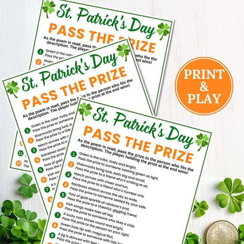 St Patrick's Day Pass the Prize Game, Pass the Gift, St Paddy's Game ...