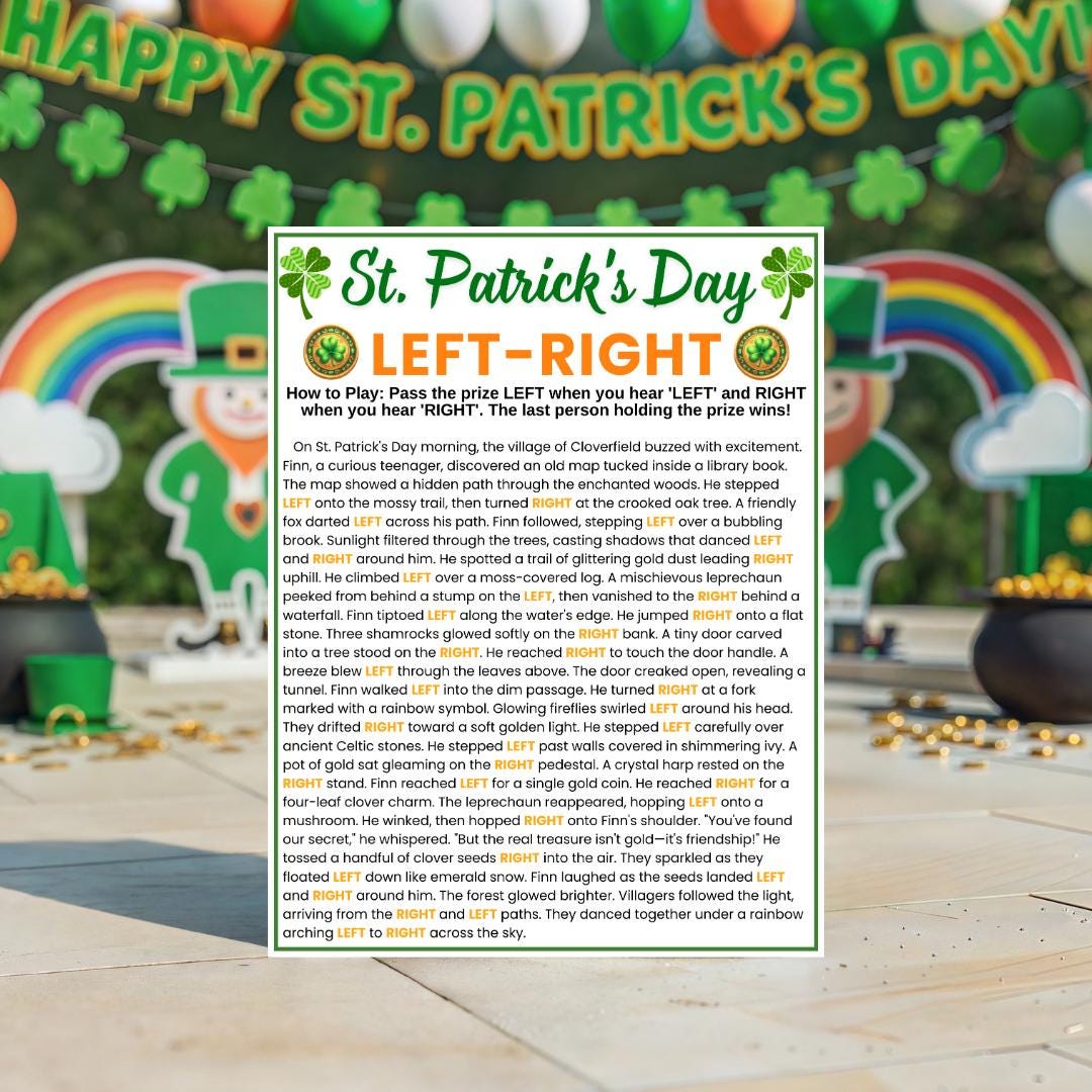 St. Patrick's Day Left Right Game, Pass the Prize Game, St Paddys Day ...