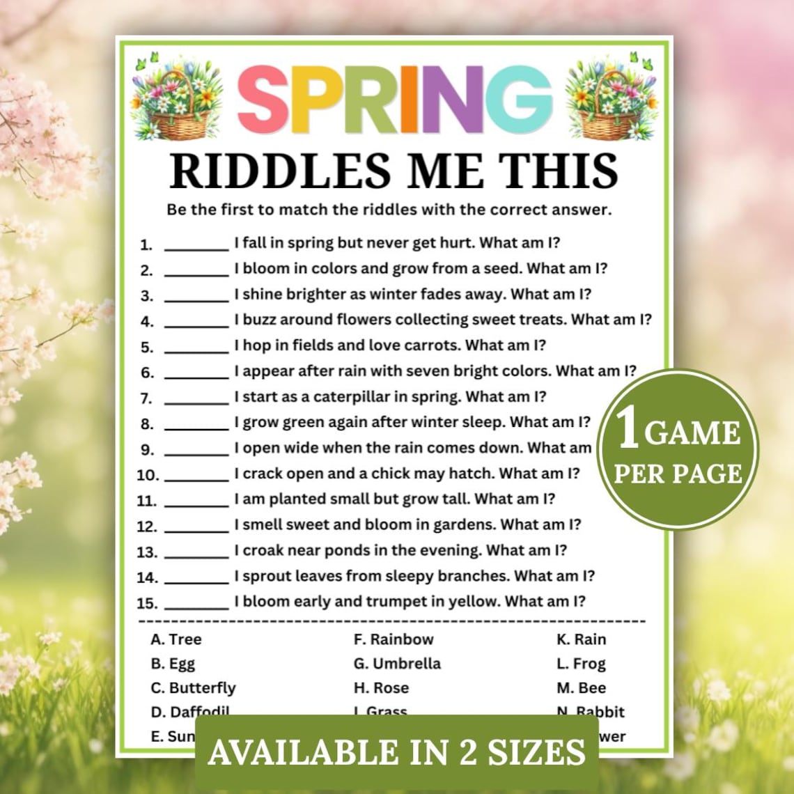 Spring Riddles Game, Riddle Me This, Holiday Riddles Game, Jokes Game ...