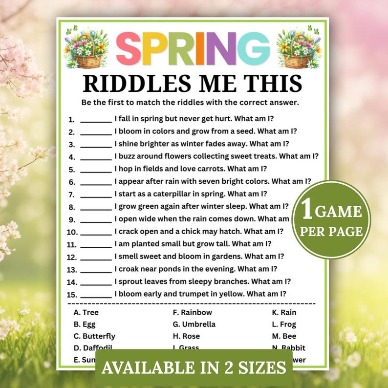 Spring Riddles Game, Riddle Me This, Holiday Riddles Game, Jokes Game ...
