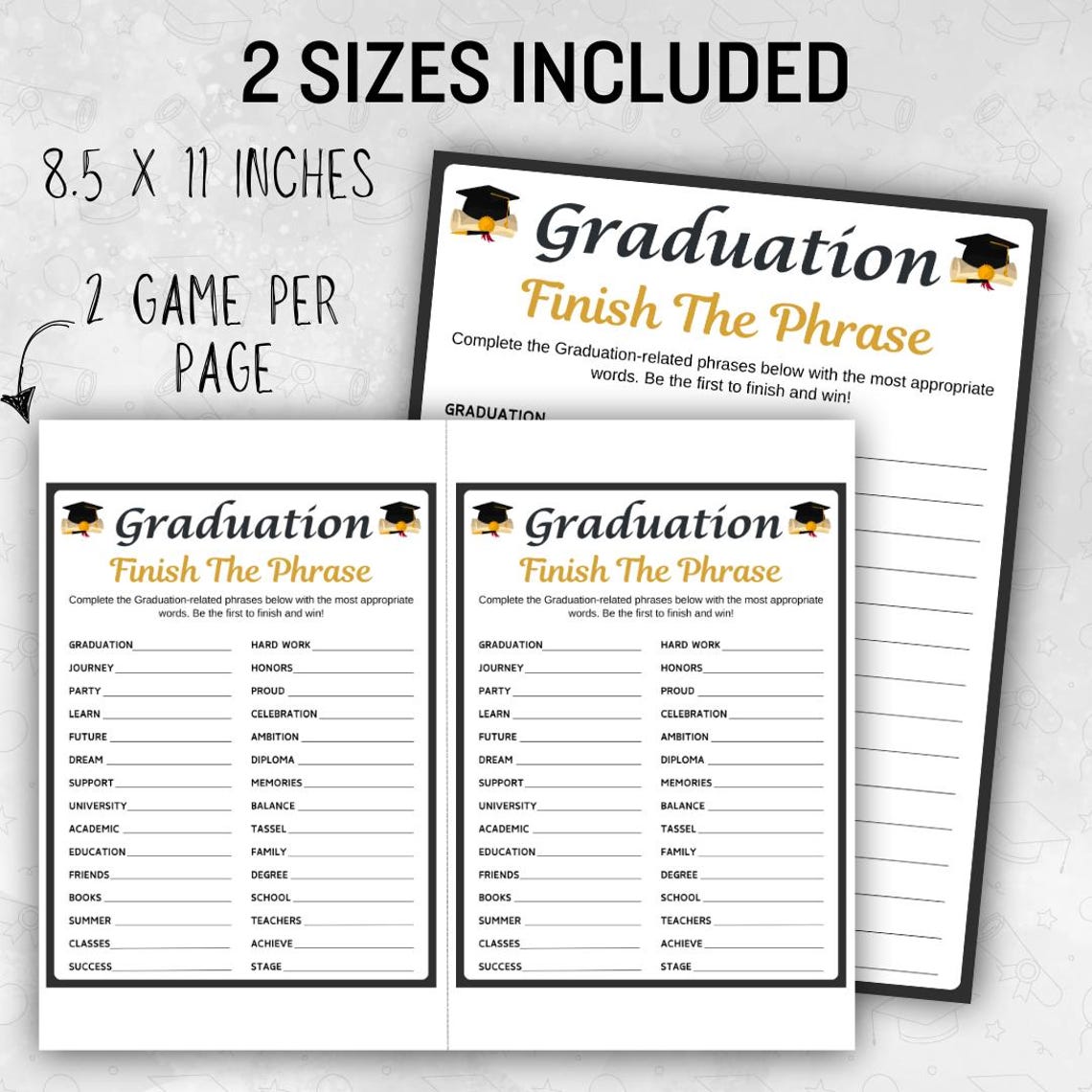 Graduation Finish the Phrase Game, Graduation Games, Printable ...
