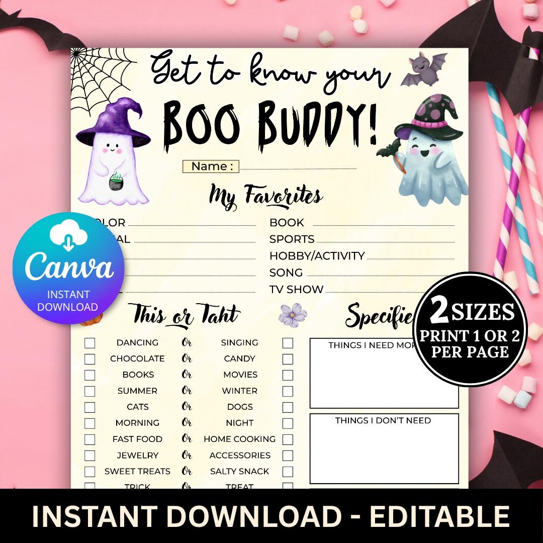 Halloween Boo Buddies Questionnaire, Editable Boo Buddy Canva Template ...