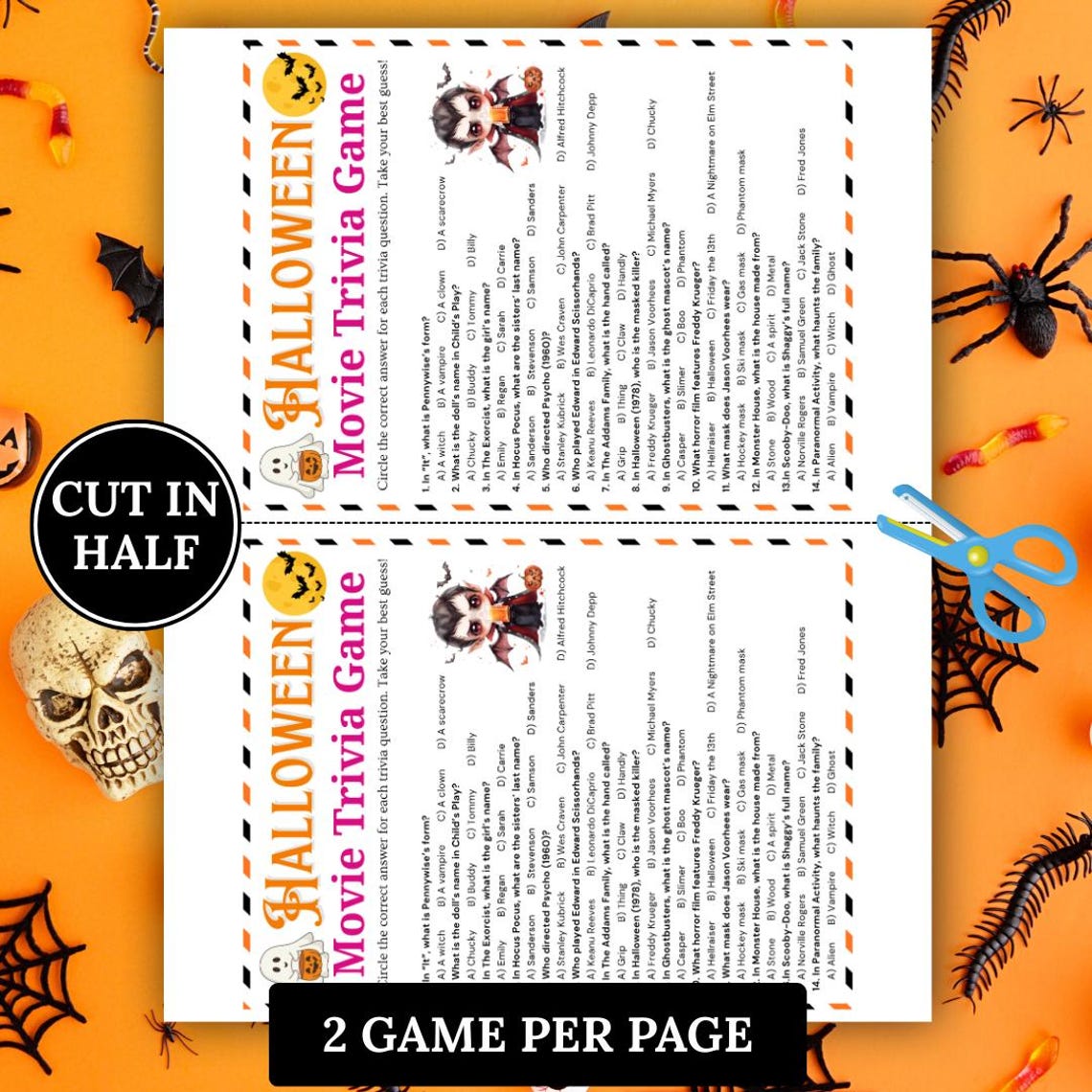 Halloween Movie Trivia Game, Printable Movie Trivia, Horror Movie ...