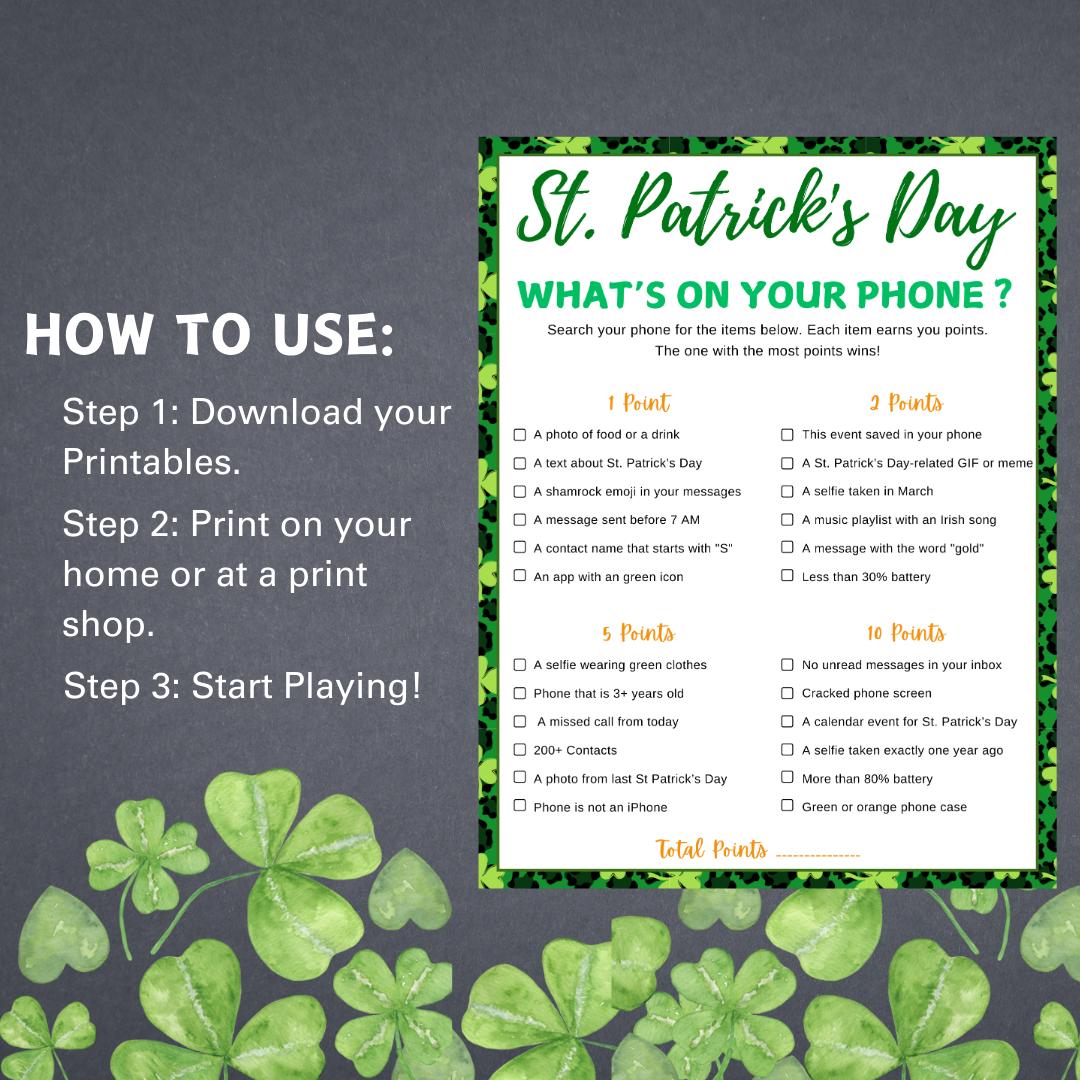 St. Patrick's Day What's on Your Phone Game, Printable St. Patrick's ...