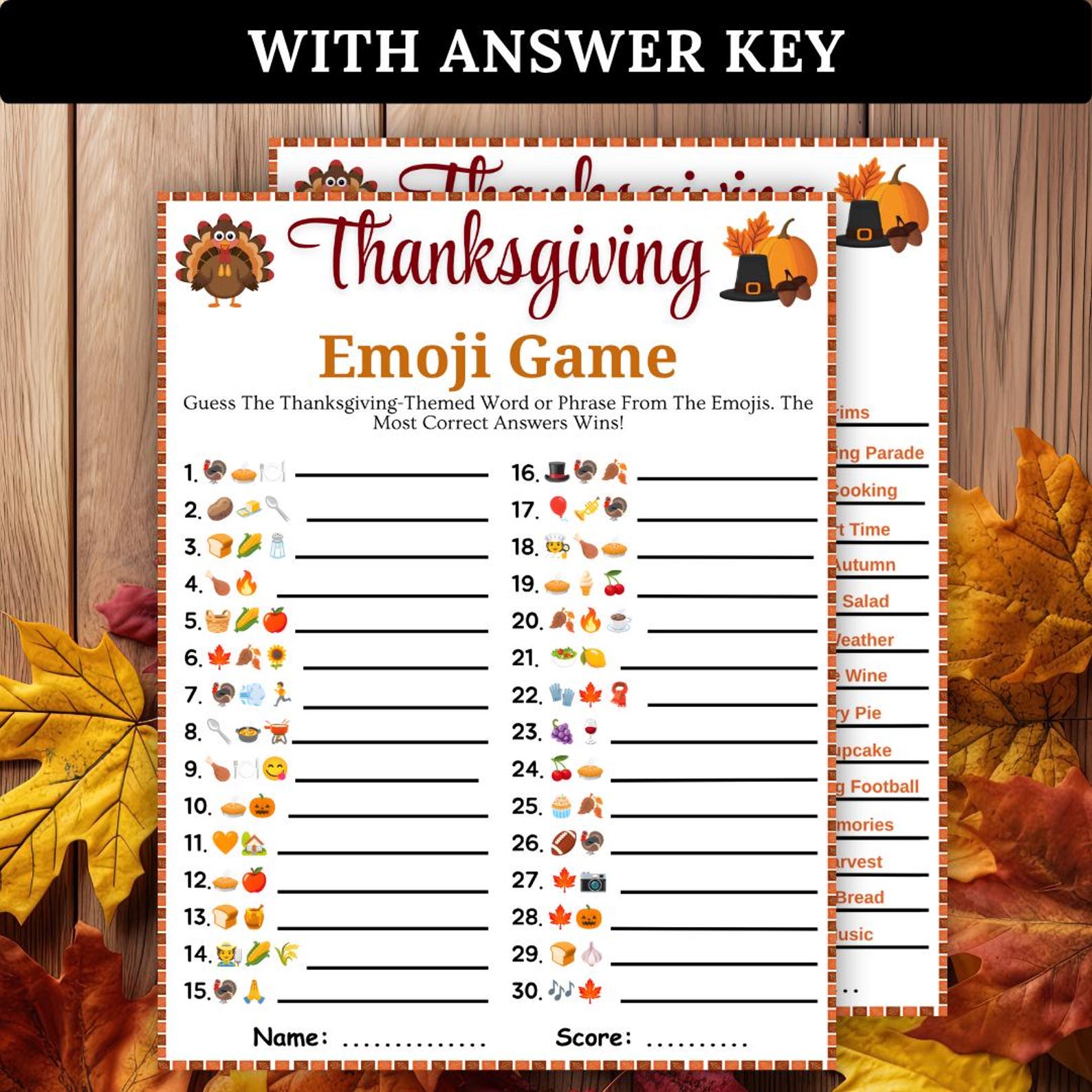 Thanksgiving Emoji Game, Thanksgiving Emoji Quiz, Emoji Guessing, Fall ...