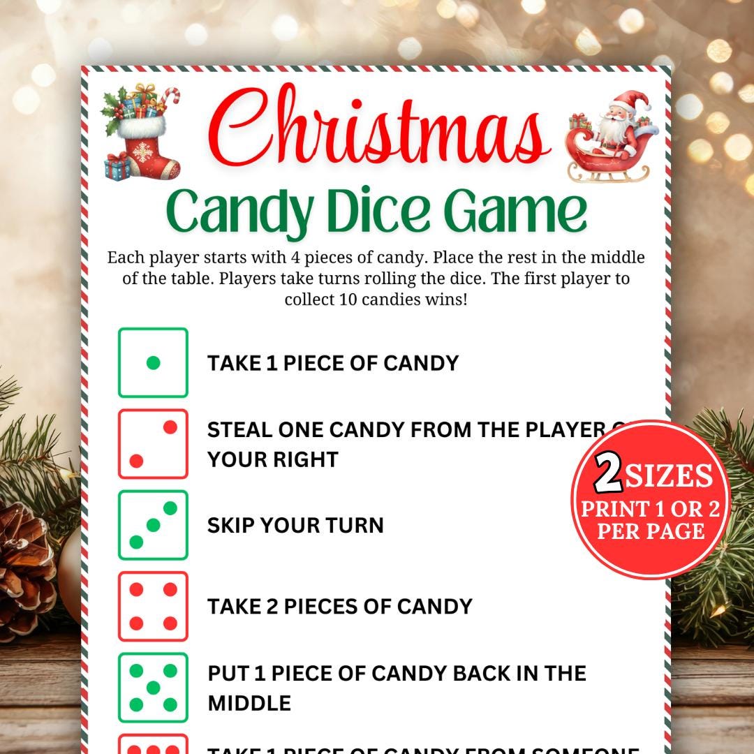 Christmas Candy Dice Game, Christmas Party Game, Pass the Candy Dice ...