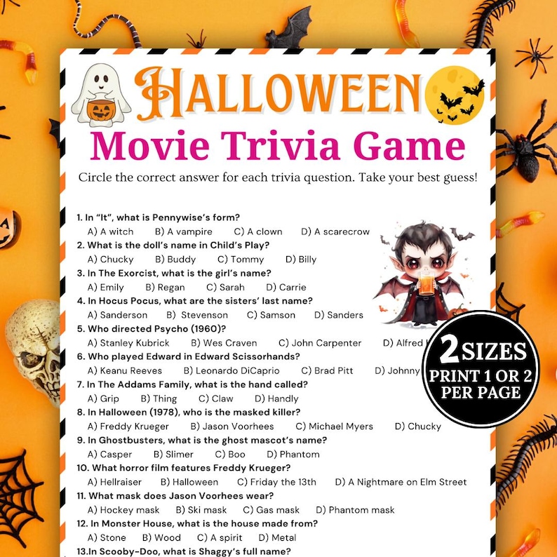 Halloween Movie Trivia Game, Printable Movie Trivia, Horror Movie ...