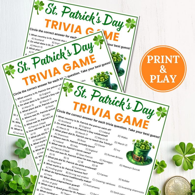 St Patrick's Day Trivia Game, Printable Trivia Questions, Trivia Quiz ...