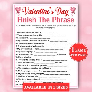 Valentine's Day Finish the Phrase Game, Printable Party Games ...