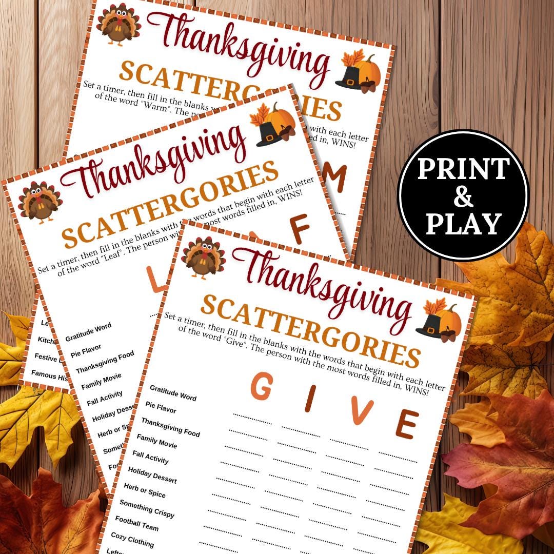 Thanksgiving Scattergories Game, Thanksgiving Games, Category Challenge ...