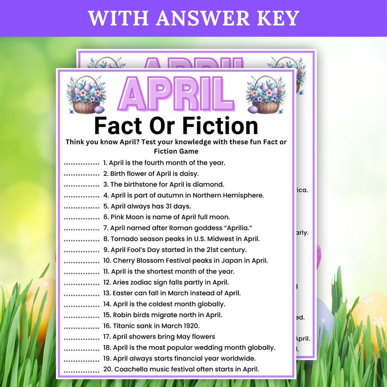 April Fact or Fiction Game, Easter Party Game, True or False, Monthly ...