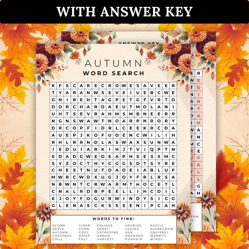 Autumn Word Search Game, Printable Autumn Games, Fall Activity for Kids ...
