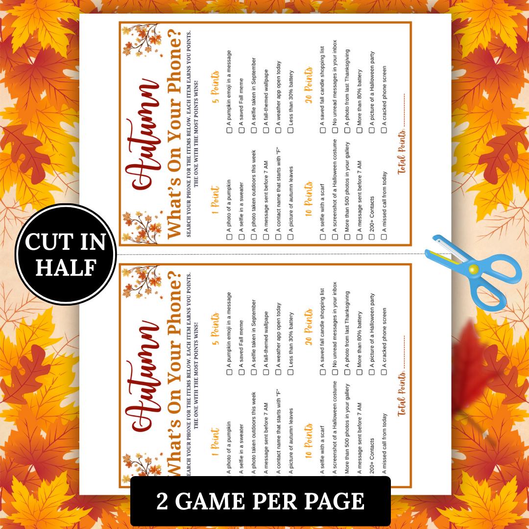Autumn What's on Your Phone Game, Fall Party Game, Printable Family ...
