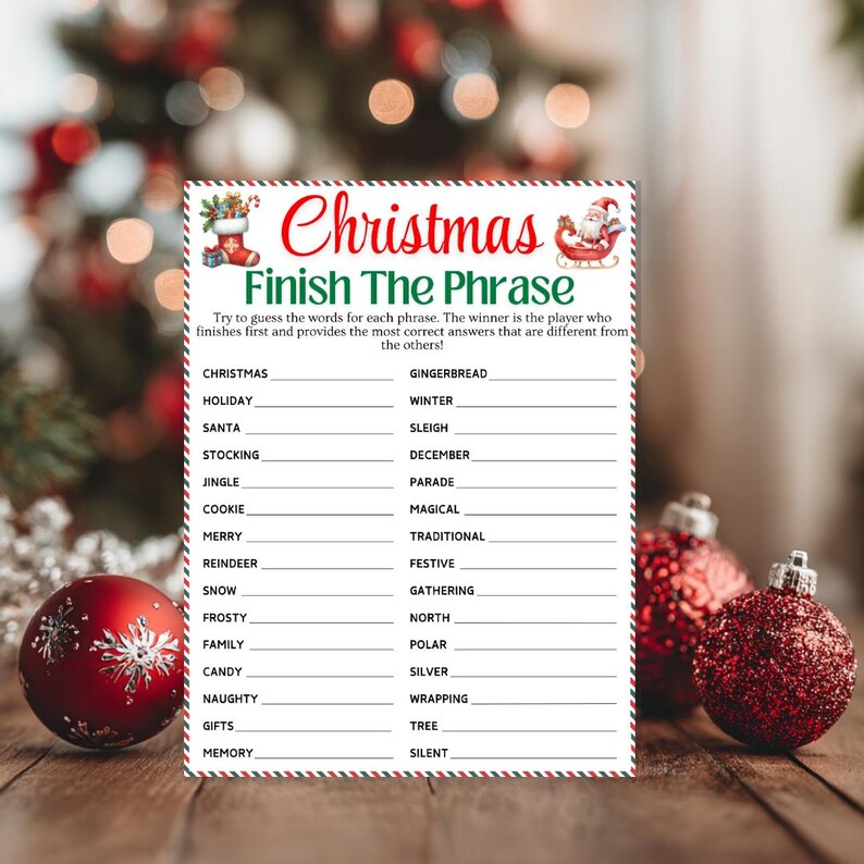 Christmas Finish the Phrase Game, Printable Christmas Group Party Game ...