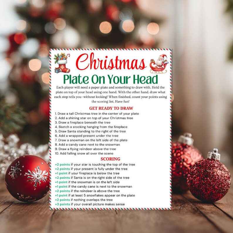 Christmas Plate on Your Head Game, Holiday Drawing Game, Christmas ...