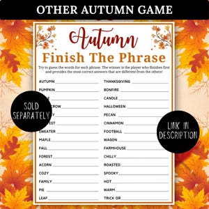 Autumn Finish the Phrase Game Printable | Fall Party Game, Thanksgiving ...
