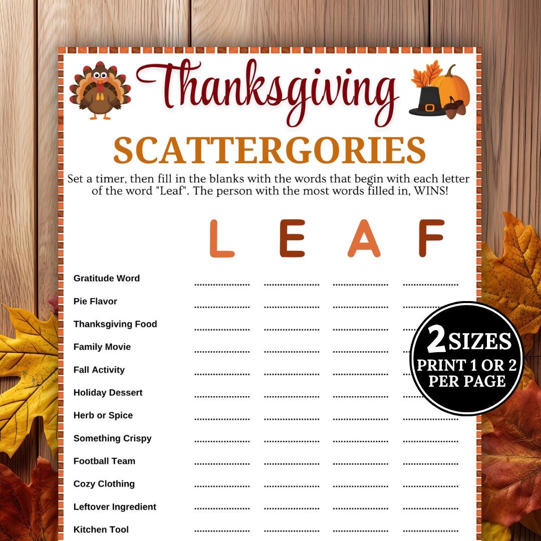 Thanksgiving Scattergories Game, Thanksgiving Games, Category Challenge ...