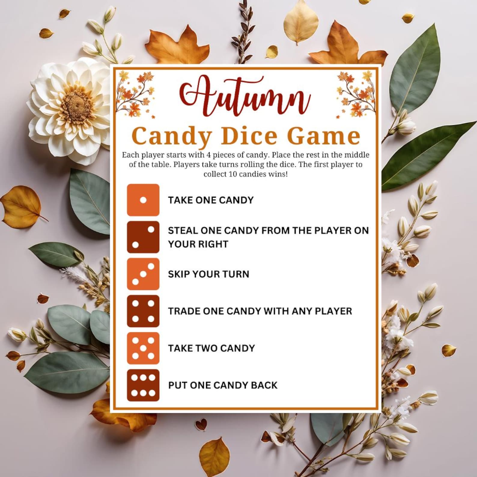 Candy Dice Game, Fall Party Game, Pass the Candy Dice Game, Group Party ...