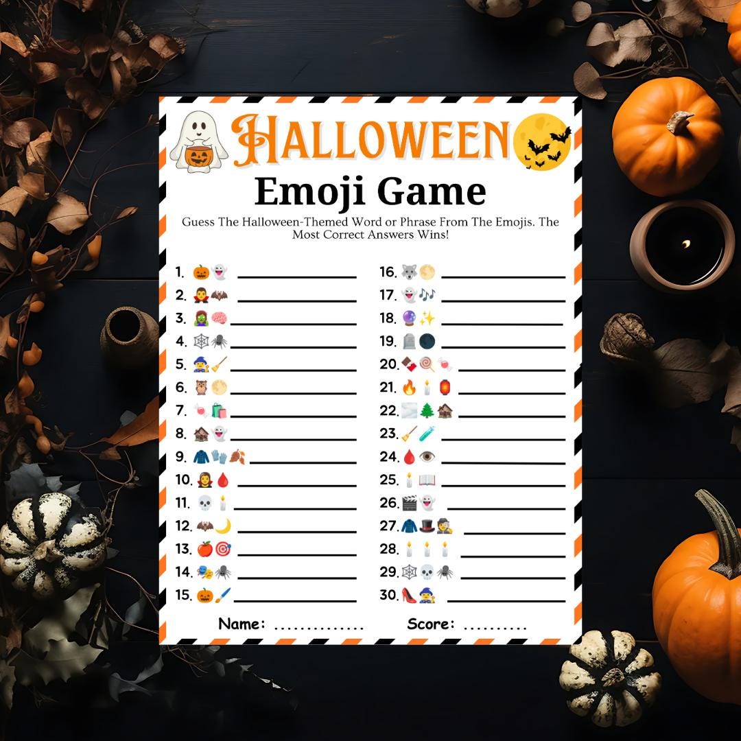 Halloween Emoji Game, Printable Halloween Games, Halloween Emoji ...