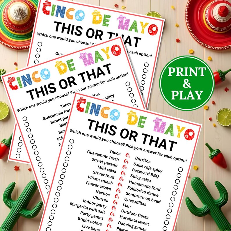 Cinco De Mayo This or That Game, Cinco De Mayo Party Game, Fiesta Games ...
