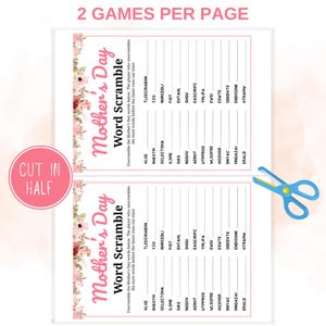 Mother's Day Word Scramble Game, Printable Mothers Day Games, Word ...