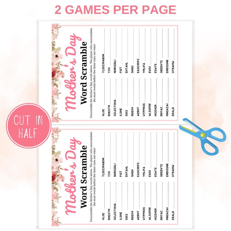 Mother's Day Word Scramble Game, Printable Mothers Day Games, Word ...