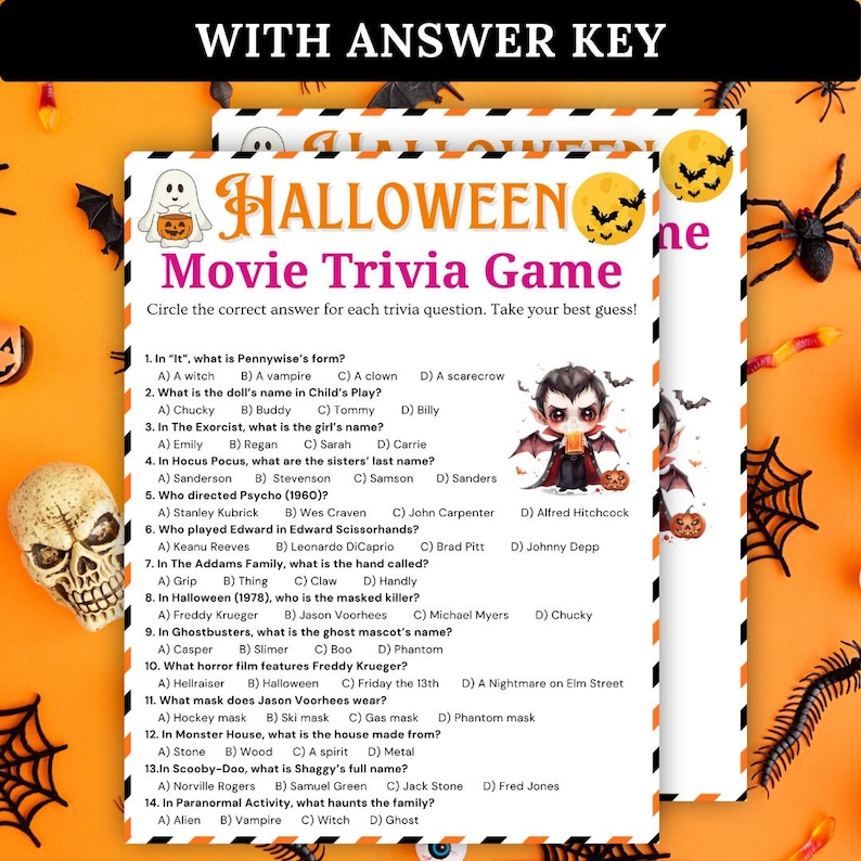 Halloween Movie Trivia Game, Printable Movie Trivia, Horror Movie ...