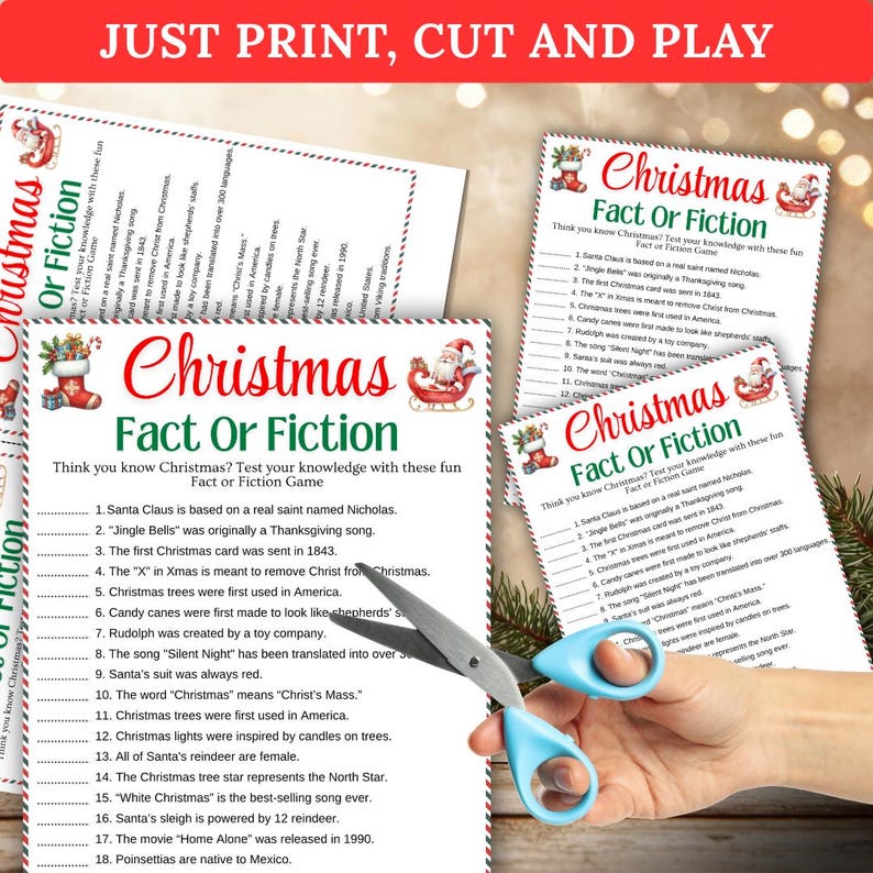 Christmas Fact or Fiction Game, Christmas Party Game, True or False ...