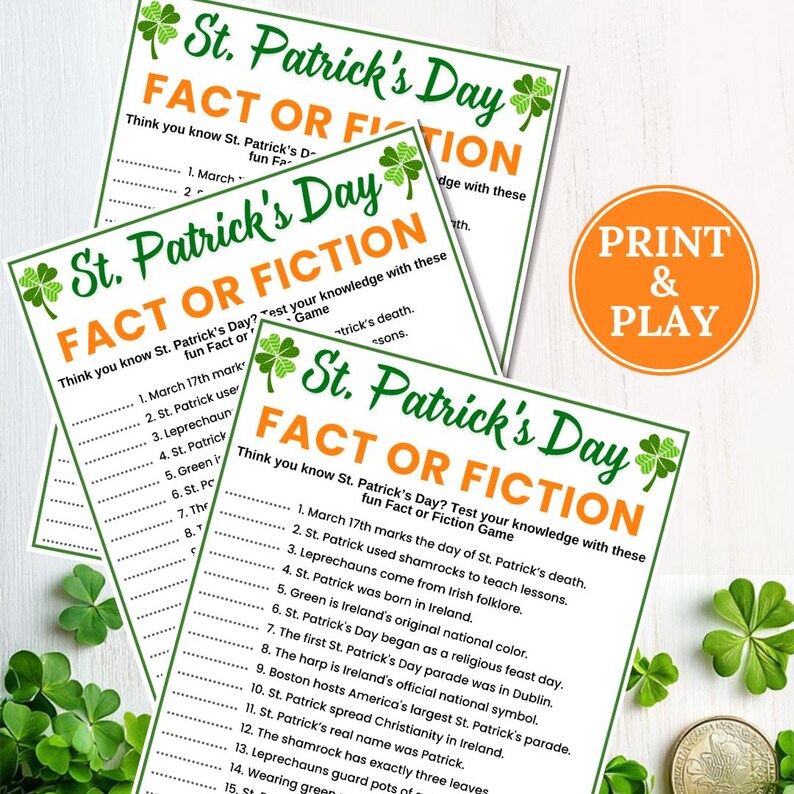 St Patrick’s Day Fact or Fiction Game, St Patrick's Trivia, True or ...