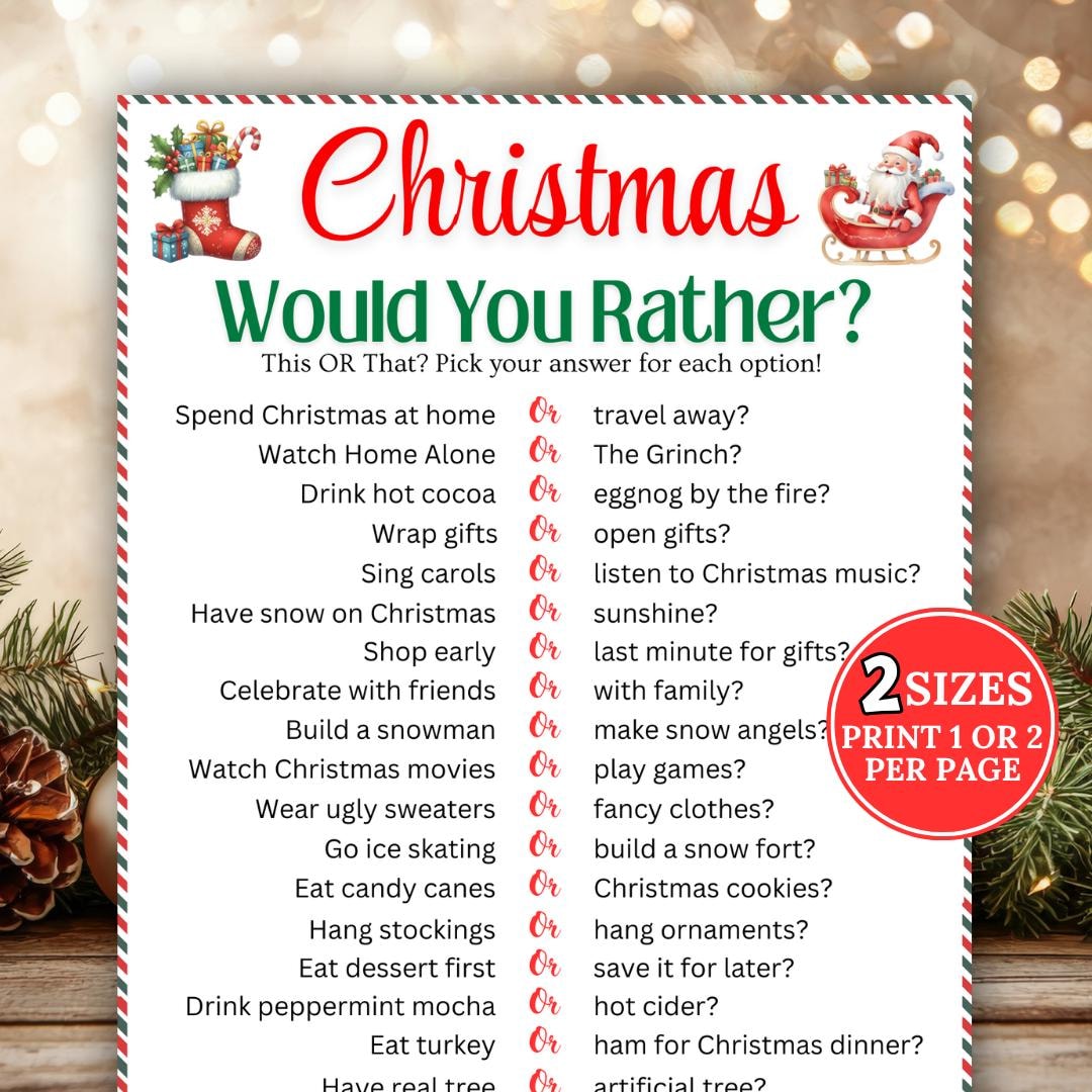 Christmas This or That Game, Printable Would You Rather Game, Party ...