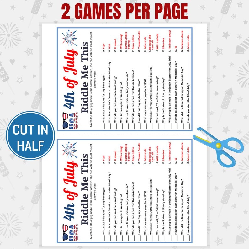 4th of July Riddle Game, Printable 4th of July Party Games, Patriotic ...