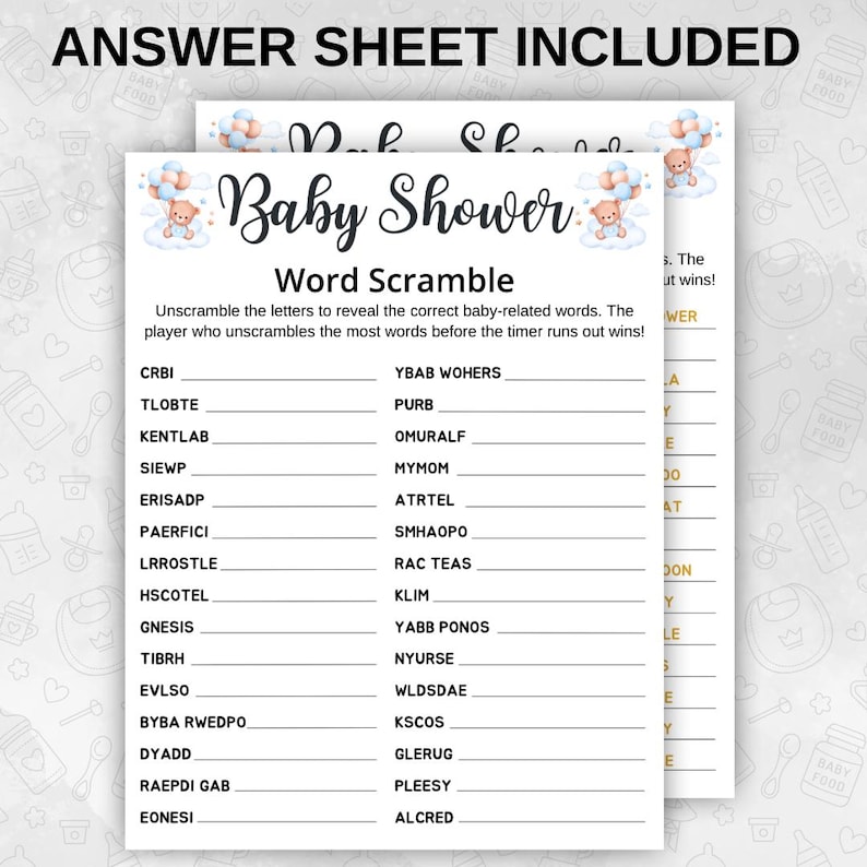Baby Shower Word Scramble Game, Printable Baby Shower Games, Word ...
