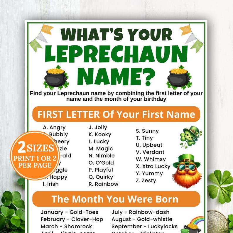 What’s Your Leprechaun Name Game With Nametags, Printable St Patricks ...