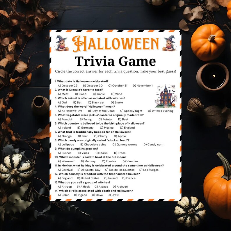 Halloween Trivia Game, Printable Halloween Games, Halloween Trivia Quiz ...