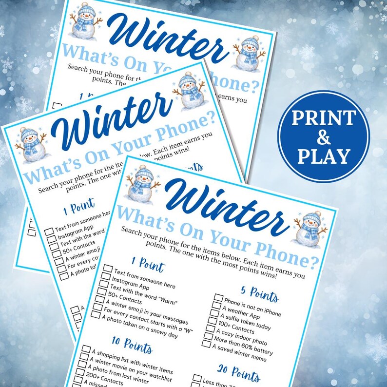Winter Whats on Your Phone Game, Winter Party Game, Printable Family ...