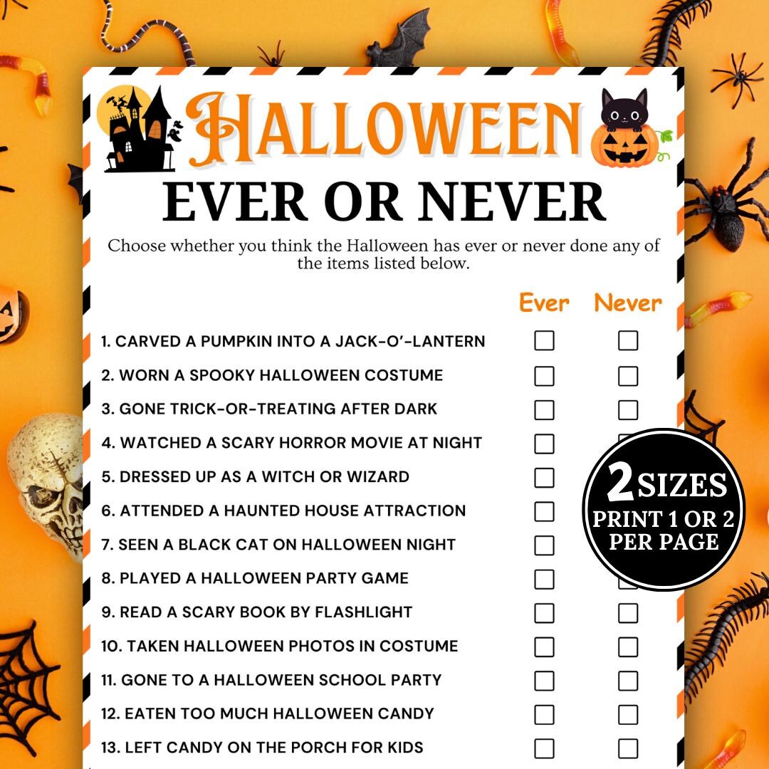 Halloween Ever or Never Game, Halloween Party Games Never Have I Ever ...