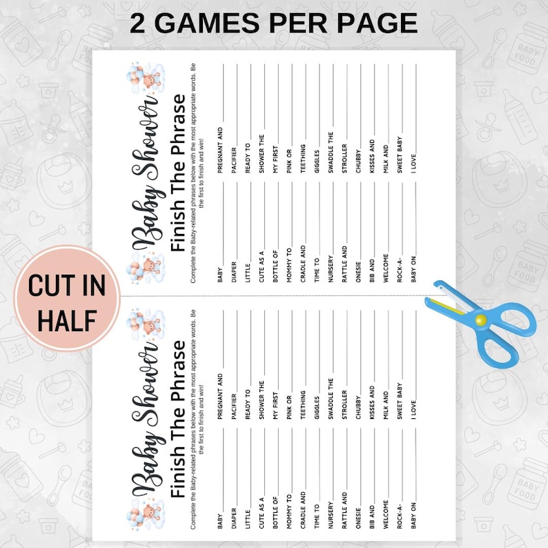 Baby Shower Finish the Phrase Game, Baby Shower Games, Printable Game ...