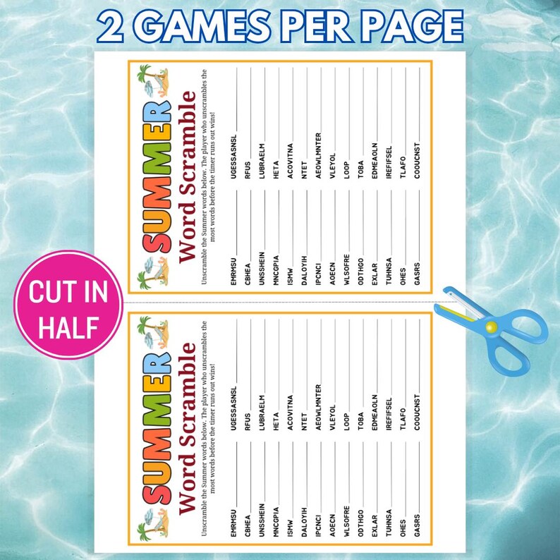 Summer Word Scramble Game, Printable Summertime Games, Word Unscramble ...