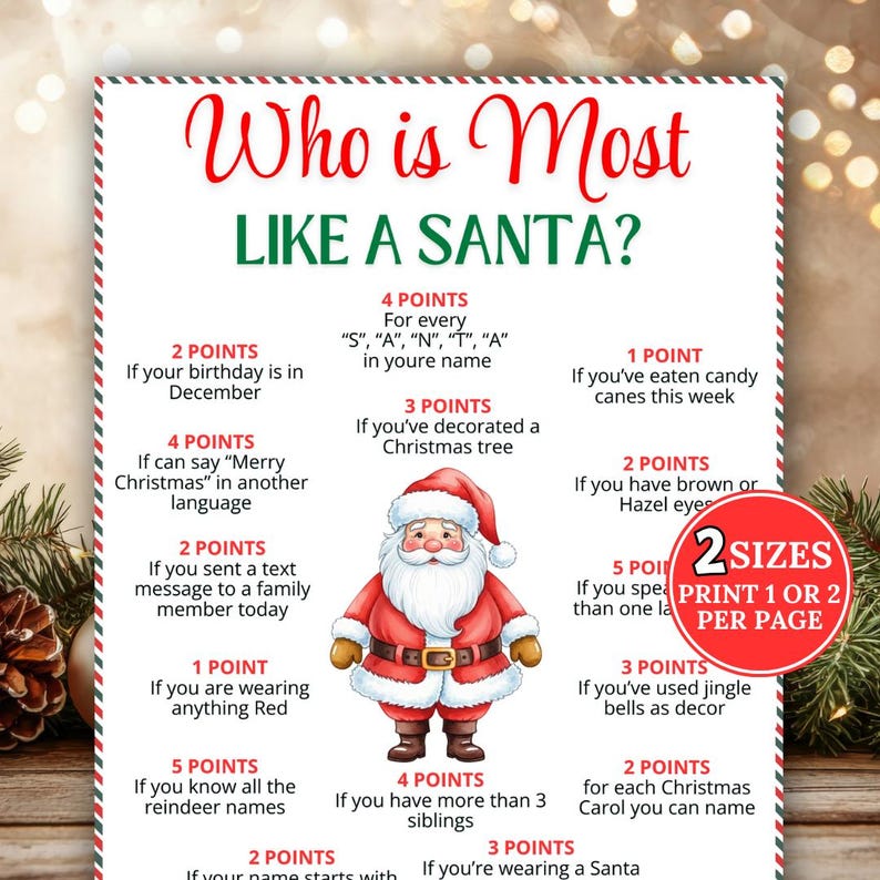 Who is Most Like Santa Game, Christmas Game, Christmas Activity, Santa ...