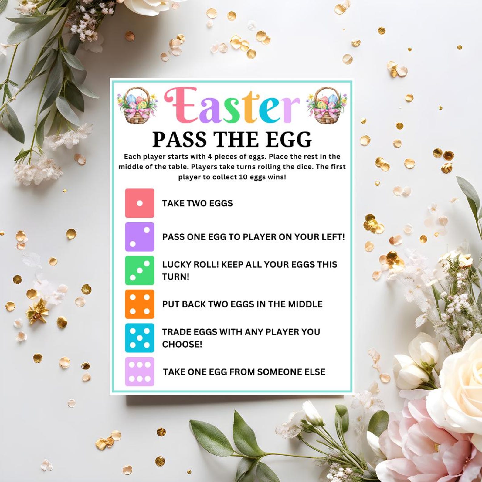Easter Pass the Egg Game, Easter Dice Game, Easter Pass the Prize, Left ...