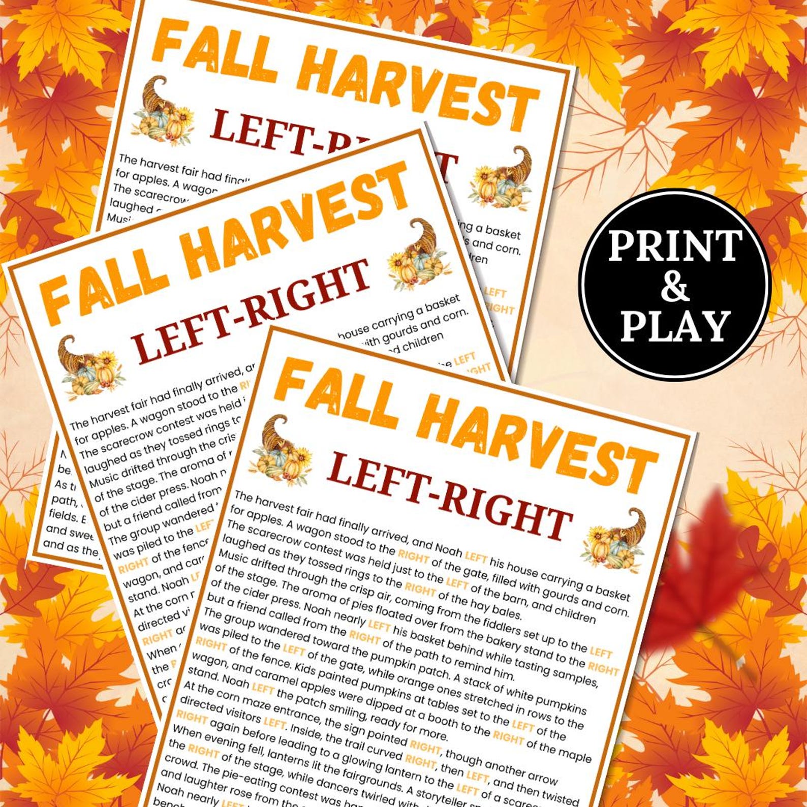 Left Right Fall Game, Pass the Prize Gift Exchange Game, Autumn Party ...