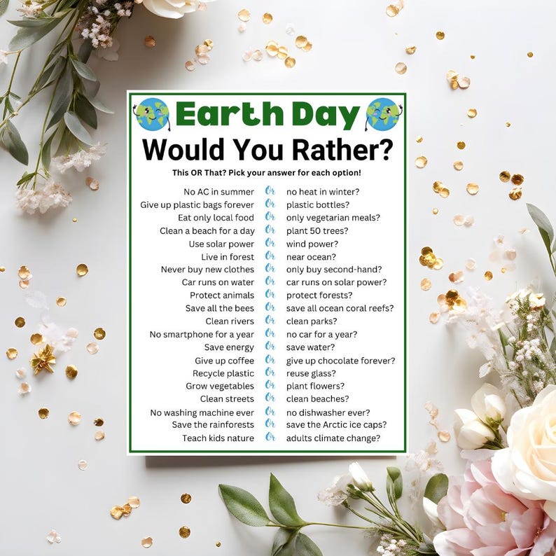 Earth Day This or That Game, Printable Would You Rather Game, Earth Day ...