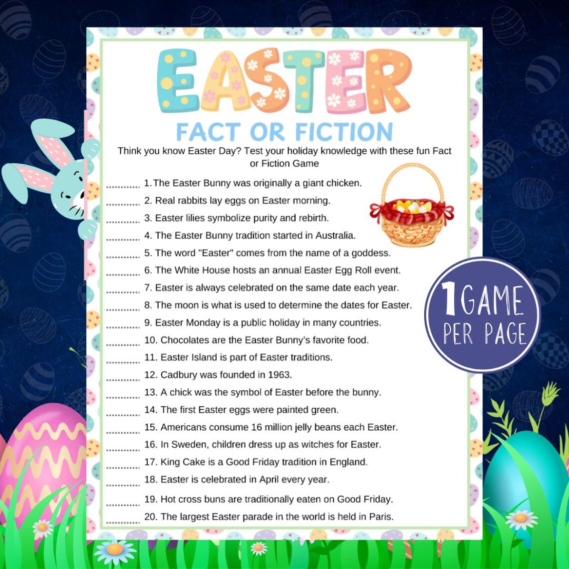 Easter Trivia Game, Fact or Fiction Quiz, Easter Day Games, Fun Trivia ...