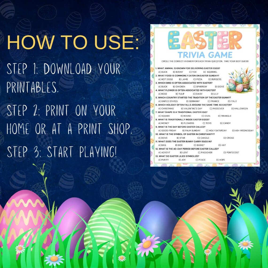 Easter Day Trivia Game, Easter Quiz Printable Game, Easter Egg Hunt ...