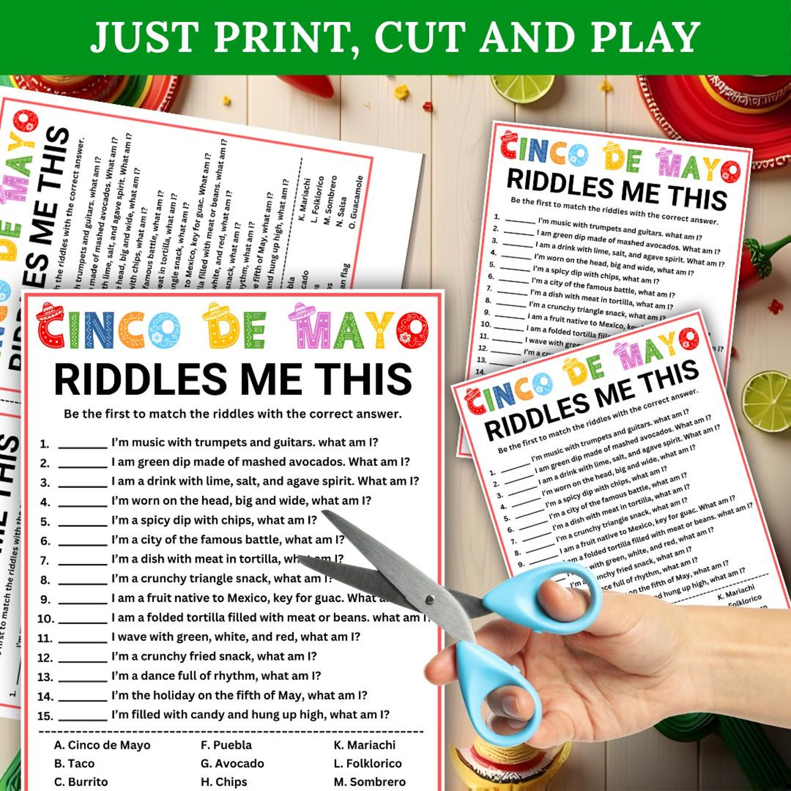 Cinco De Mayo Riddles Game, Riddle Me This, Fiesta Game, Fiesta Party ...